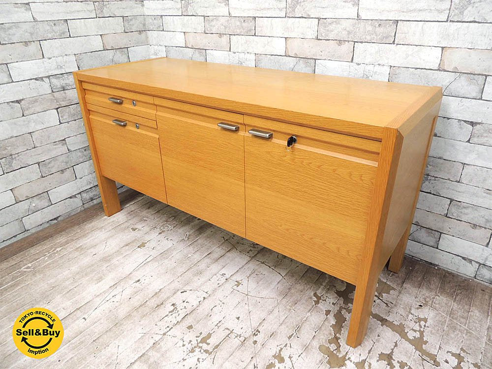 天童木工 TENDO ナラ材 サイドボード キャビネット 収納棚 W120cm カギ有 B | 中古家具を探すならTOKYO RECYCLE imption