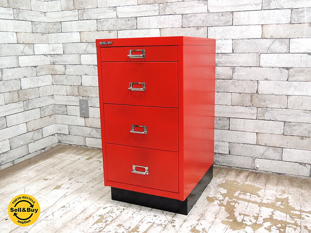 ビスレー BISLEY BASICシリーズ BA3/CD キャビネット 4段 レッド デスク袖 イギリス インダストリアル 廃番品 | 中古家具を探すならTOKYO RECYCLE imption