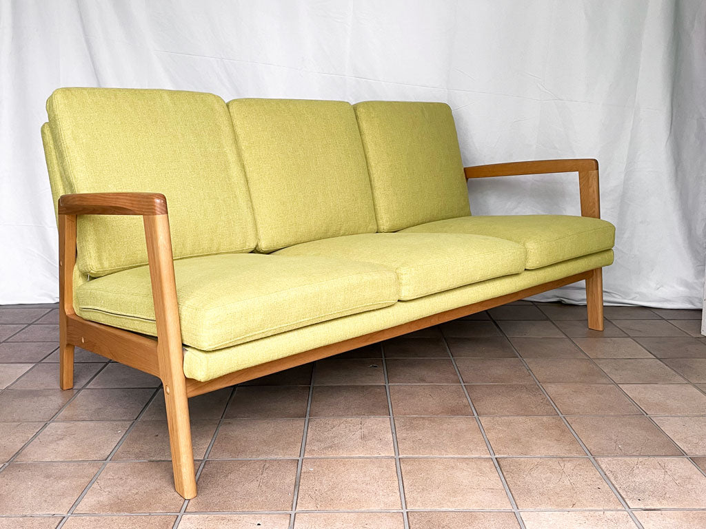 モモナチュラル MOMO Natural モス MOSS 3P ソファ 3人掛けソファ グリーンファブリック フルカバーリング アルダー材 ...